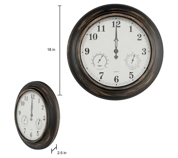 PURE GARDEN 18' Indoor Or Outdoor Wall Clock Th Ermometer