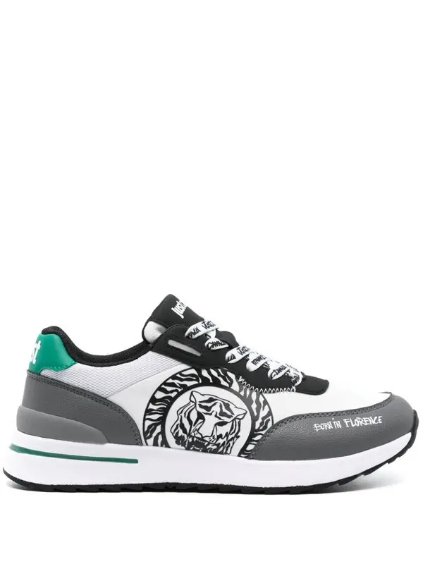 Just Cavalli Tiger Head-print Leather Sneakers - White