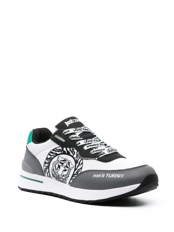 Just Cavalli Tiger Head-print Leather Sneakers - White