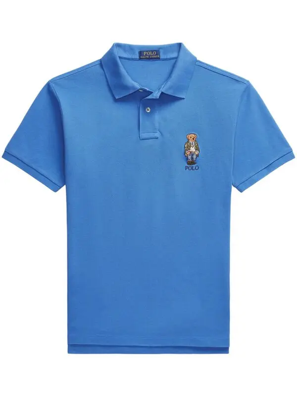 Polo Ralph Lauren Polo Bear-embroidered Cotton Polo Shirt - Blue