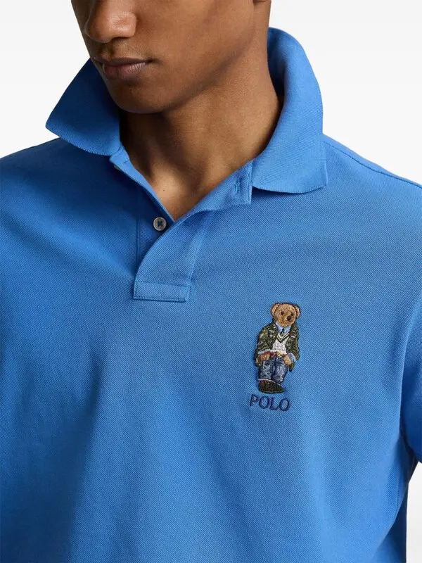 Polo Ralph Lauren Polo Bear-embroidered Cotton Polo Shirt - Blue