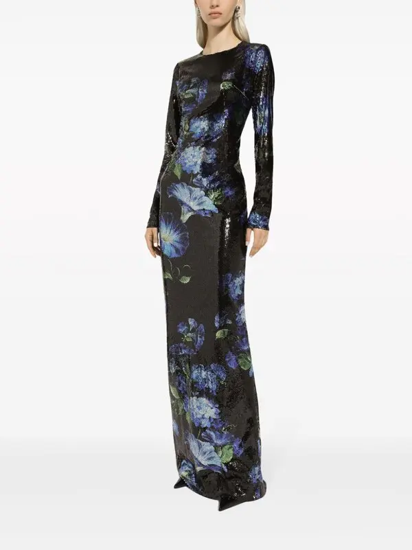 Dolce & Gabbana Floral-print Sequinned Gown