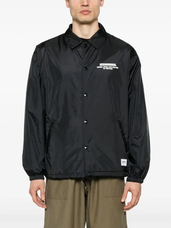 Neighborhood Logo-Print Windbreaker Jacket In Black - 76% Off