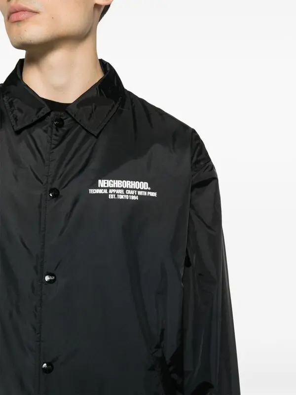 Neighborhood Logo-Print Windbreaker Jacket In Black - 76% Off