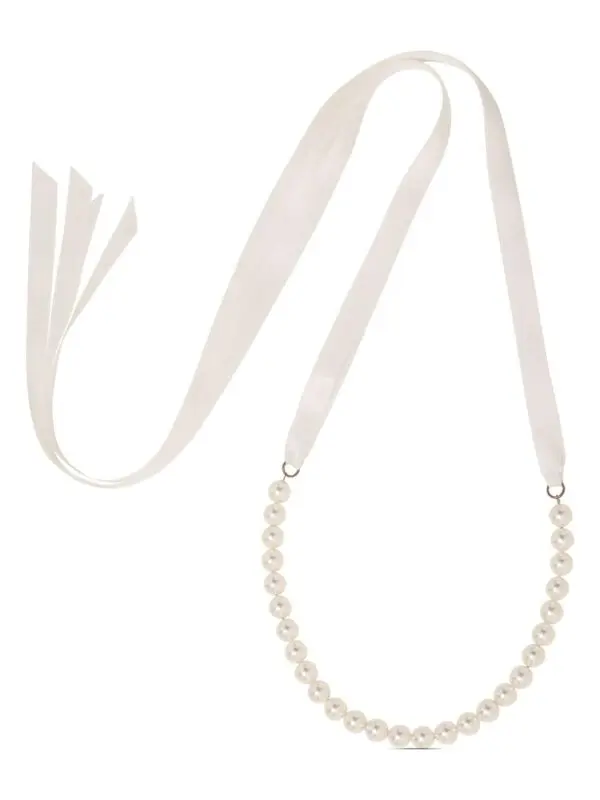 JENNIFER BEHR Pearl-embellished Ribbon Tie Necklace - White