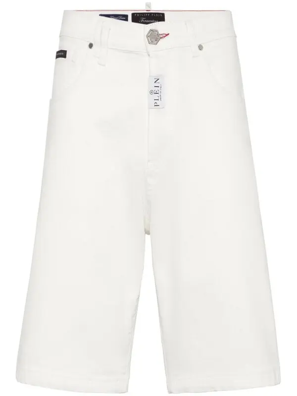 Philipp Plein Logo-plaque Denim Shorts - White