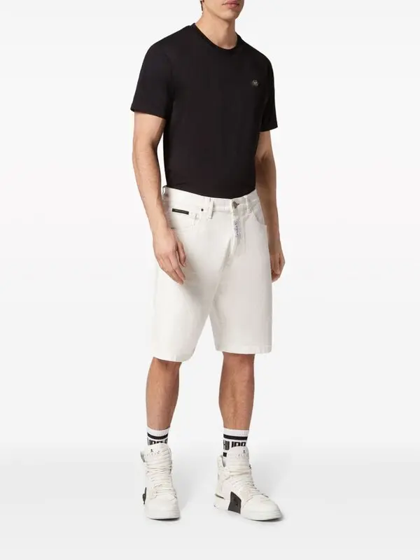 Philipp Plein Logo-plaque Denim Shorts - White