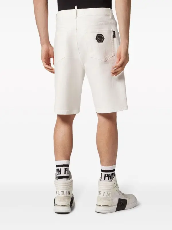 Philipp Plein Logo-plaque Denim Shorts - White