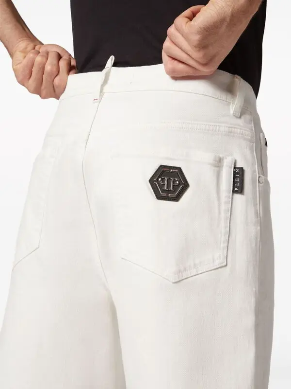 Philipp Plein Logo-plaque Denim Shorts - White