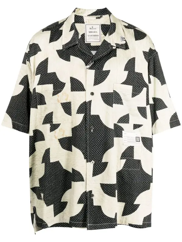 Mihara Yasuhiro Patchwork-pattern Cuban-collar Shirt - Black