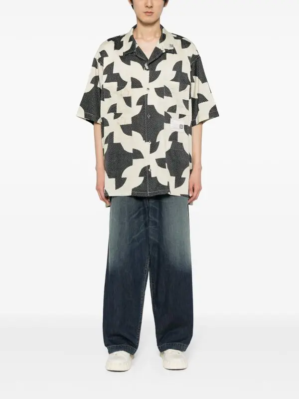 Mihara Yasuhiro Patchwork-pattern Cuban-collar Shirt - Black