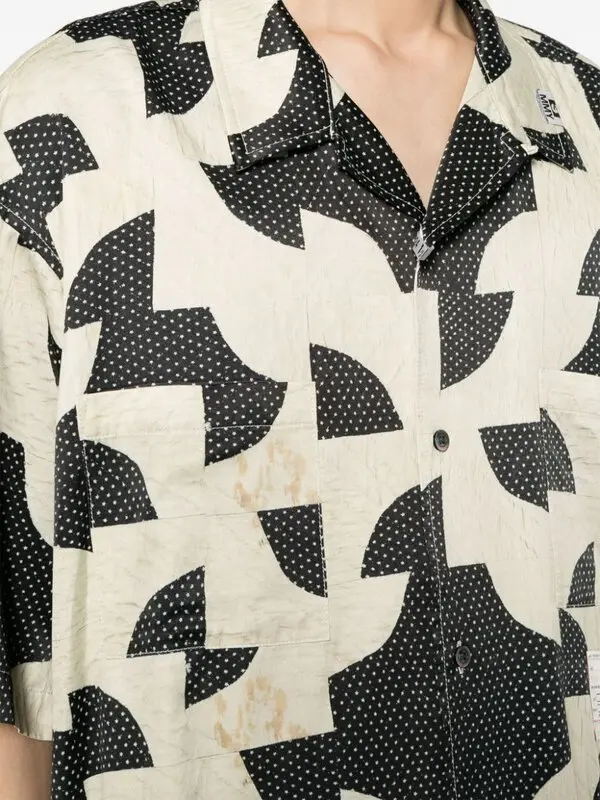 Mihara Yasuhiro Patchwork-pattern Cuban-collar Shirt - Black