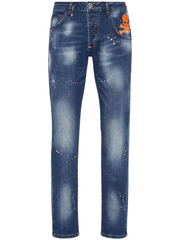 Philipp Plein Skull Paint-splatter Straight-leg Jeans