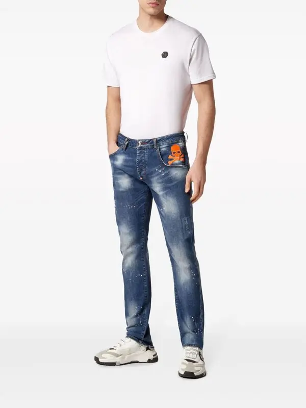 Philipp Plein Skull Paint-splatter Straight-leg Jeans