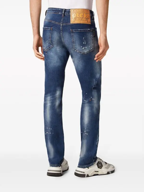 Philipp Plein Skull Paint-splatter Straight-leg Jeans
