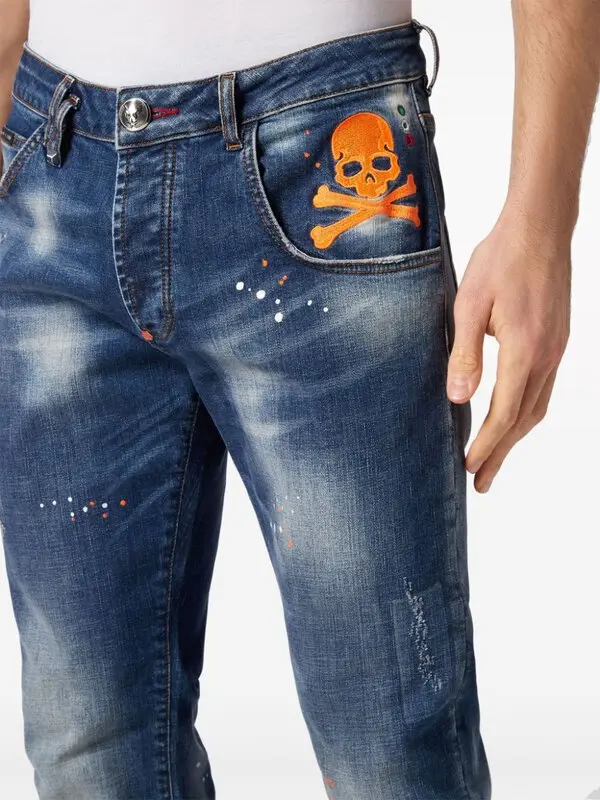 Philipp Plein Skull Paint-splatter Straight-leg Jeans
