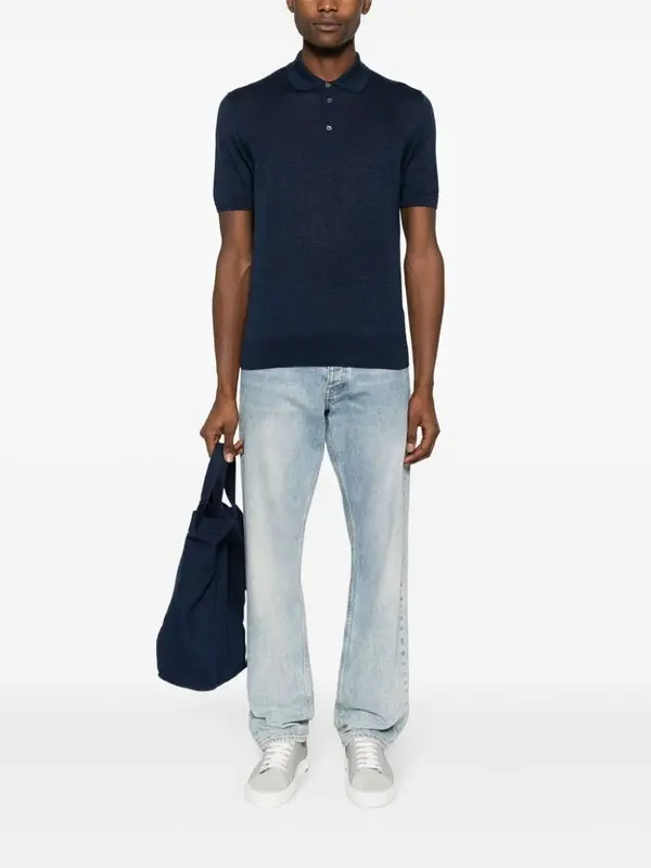 DRUMOHR Cotton-linen Knit Polo Shirt - Blue