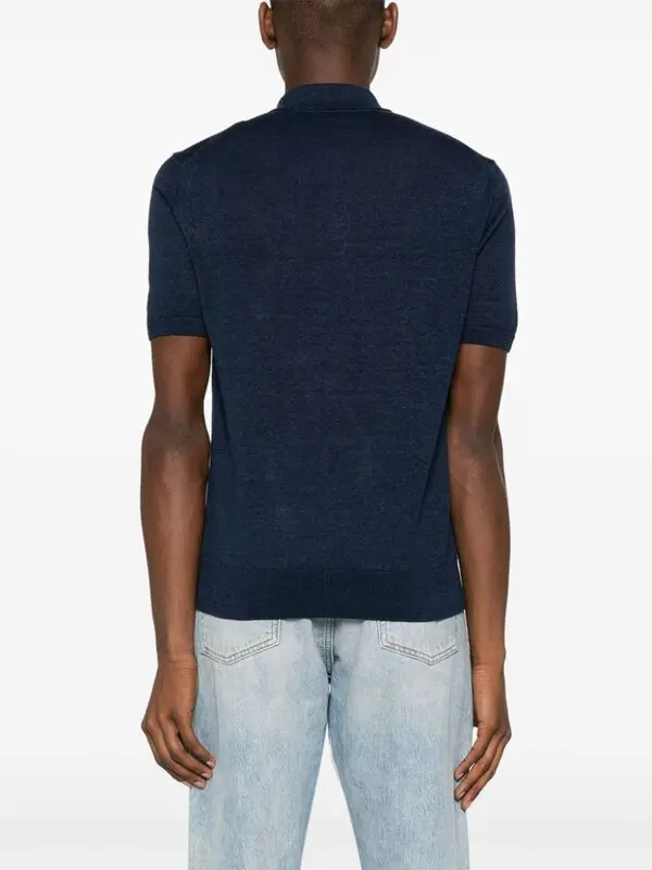 DRUMOHR Cotton-linen Knit Polo Shirt - Blue