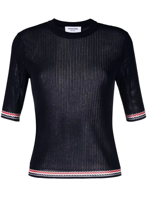 Thom Browne Rwb Stripe Pointelle-knit Top