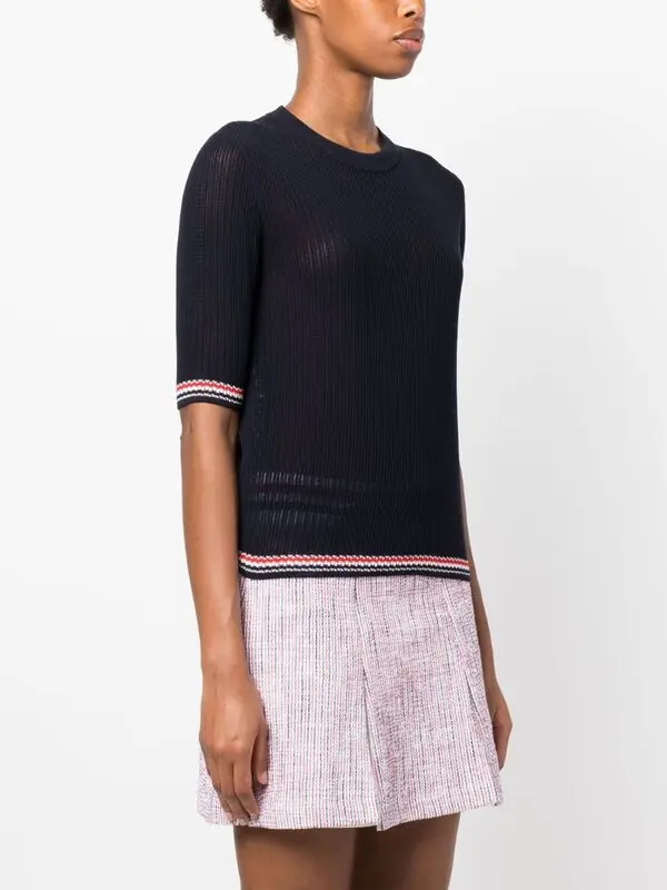 Thom Browne Rwb Stripe Pointelle-knit Top