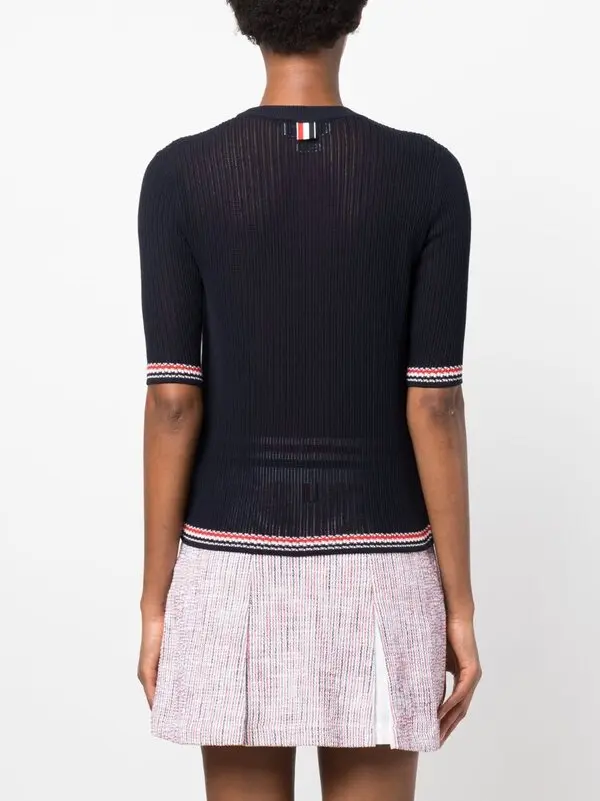 Thom Browne Rwb Stripe Pointelle-knit Top