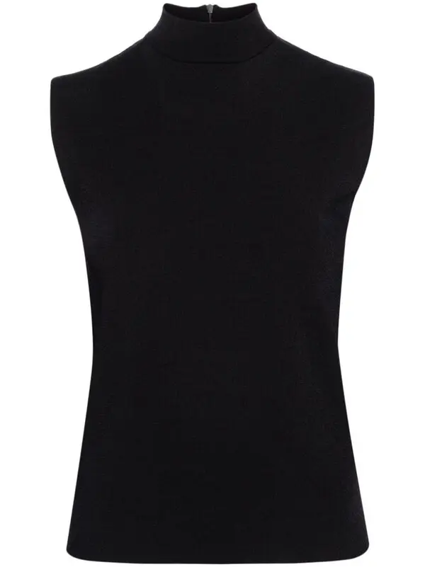 Plan C Mock-neck Jersey Tank Top - Black