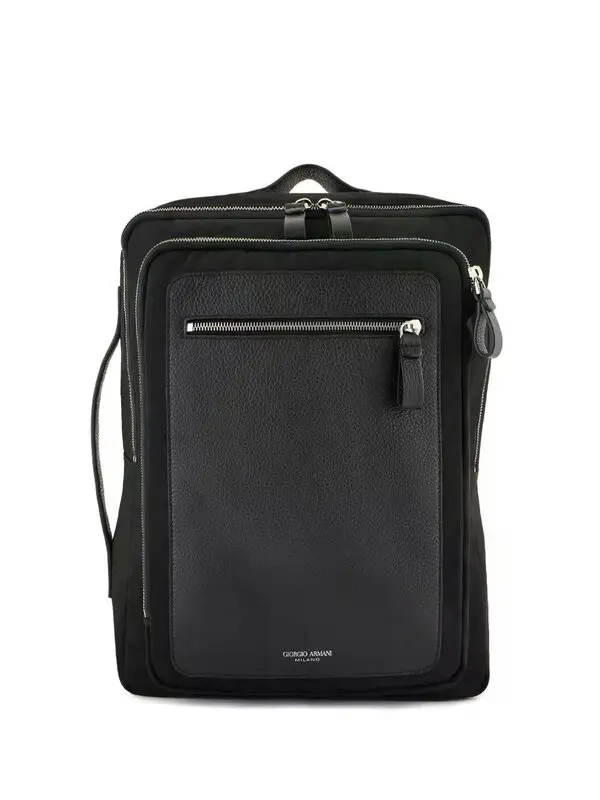 Giorgio Armani Logo-stamp Partitioned Backpack - Black