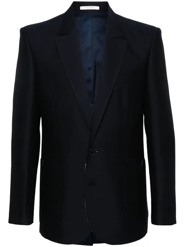 Valentino Garavani Single-breasted Jacket In Wool And Silk With Rubberized V Detail