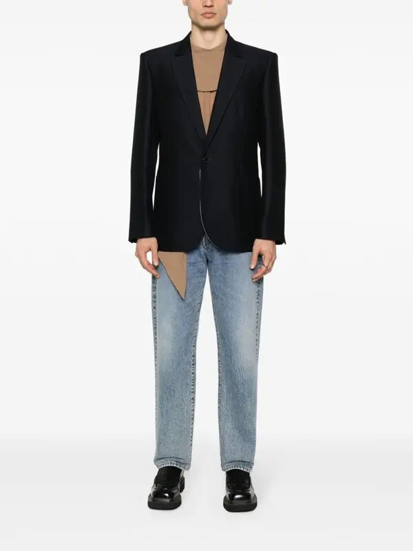 Valentino Garavani Single-breasted Jacket In Wool And Silk With Rubberized V Detail