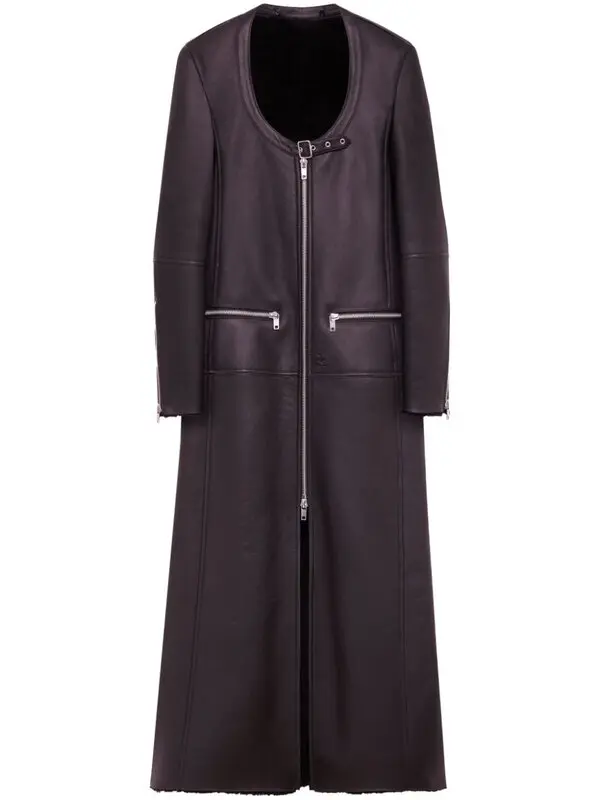 COURREGES Scoop-neck Panelled Leather Coat