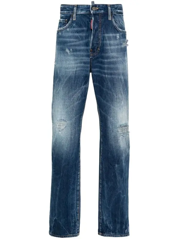 Dsquared2 642 Distressed Straight-leg Jeans - Blue