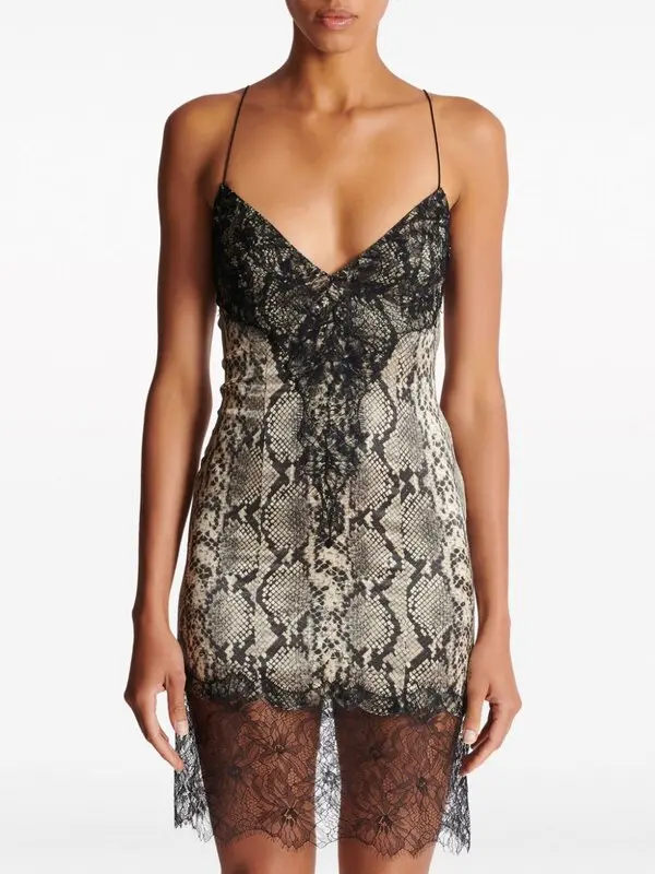 Balmain Python Print Lace Minidress