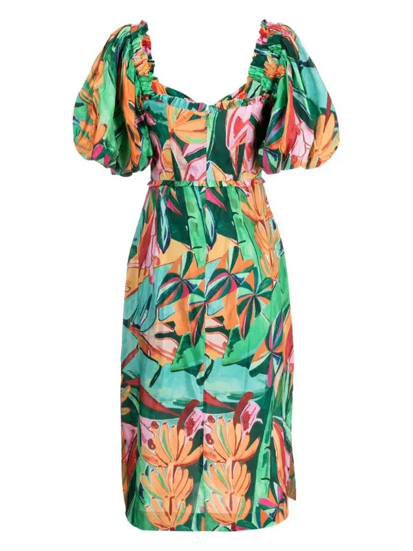 farm rio puff sleeve midi dress FARM Rio Star Fruits Midi Dress