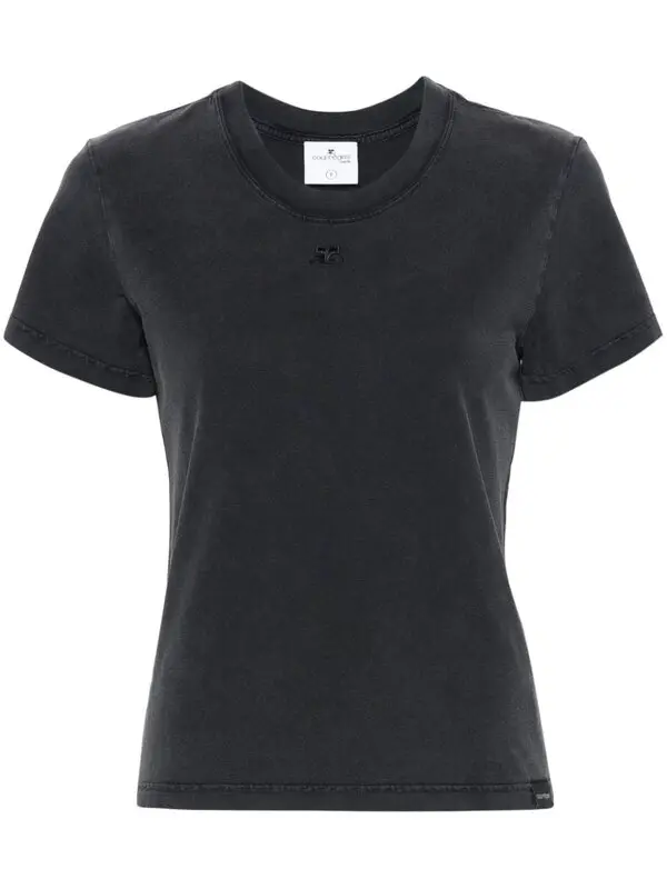 COURREGES Logo-embroidered T-shirt - Grey