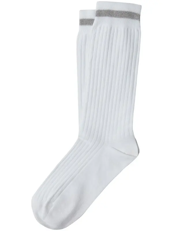Brunello Cucinelli Monili-bead Ribbed-knit Socks - White