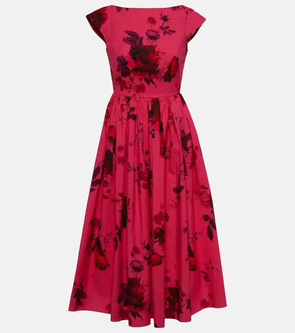 Erdem Floral Cotton Faille Midi Dress - Pink