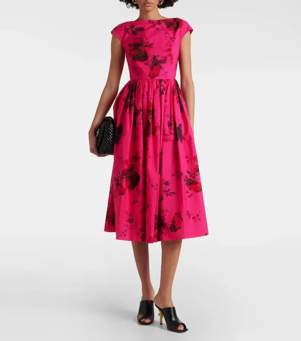 Erdem Floral Cotton Faille Midi Dress - Pink