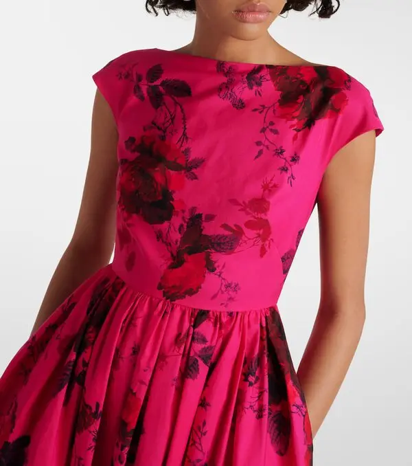 Erdem Floral Cotton Faille Midi Dress - Pink