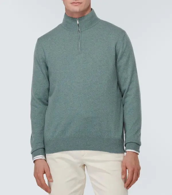 Loro Piana Cashmere Half-Zip Sweater - Green | Editorialist