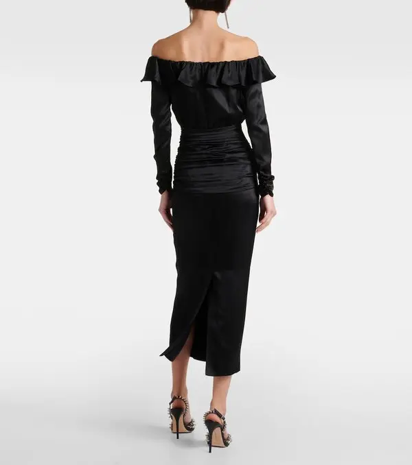Alessandra Rich Off-shoulder Silk Midi Dress