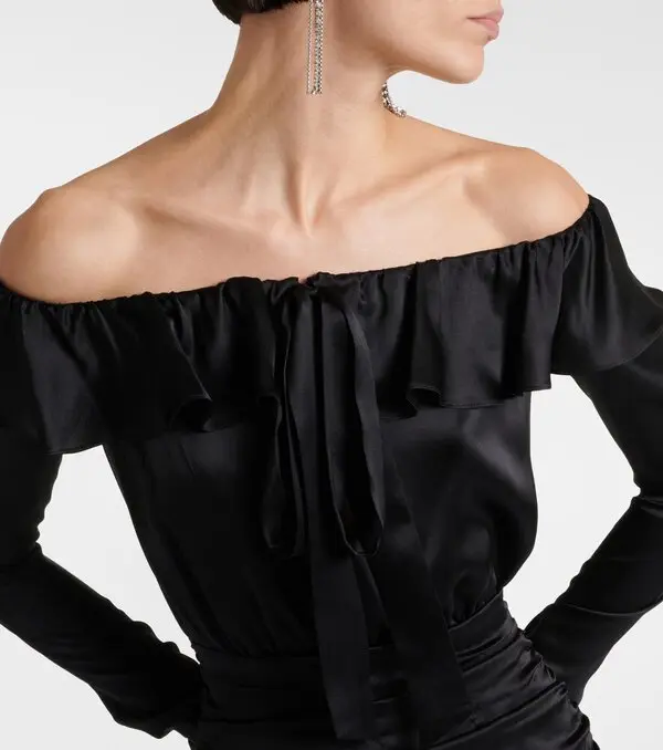 Alessandra Rich Off-shoulder Silk Midi Dress