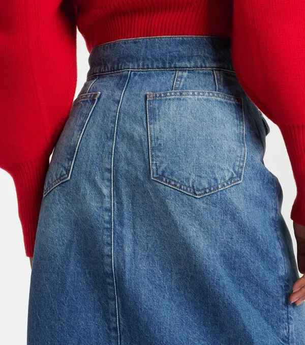 FRAME The Vent Front High-rise Denim Midi Skirt