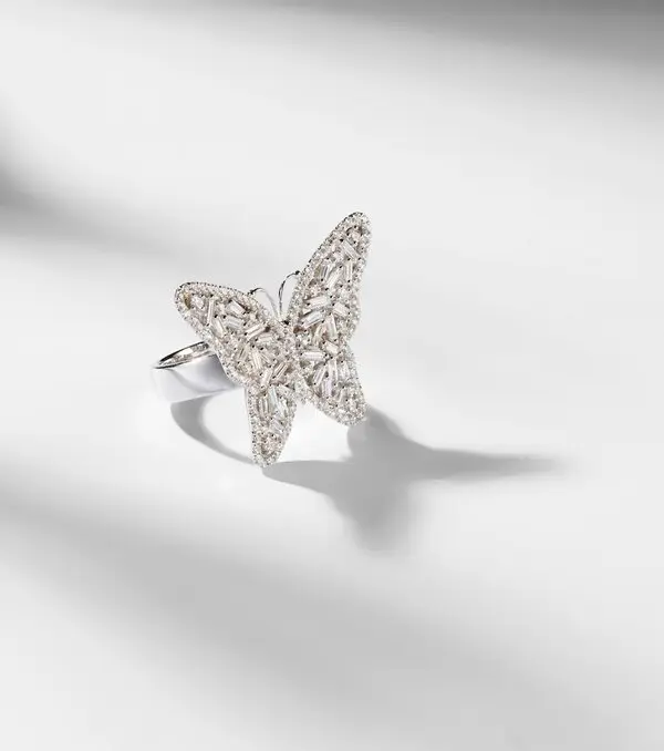 SUZANNE KALAN Bold Butterfly Medium Ring In 18kt White Gold With Diamonds