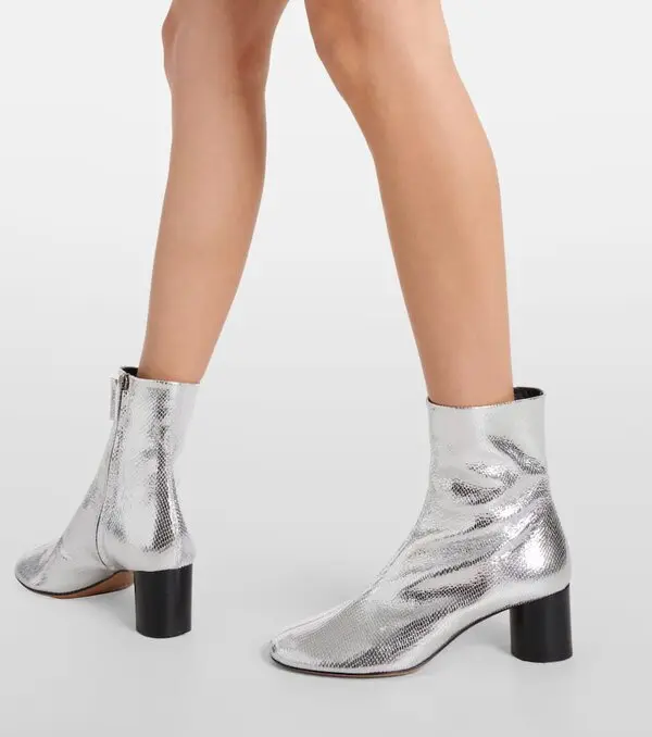 Isabel Marant Laeden Leather Ankle Boots - Silver