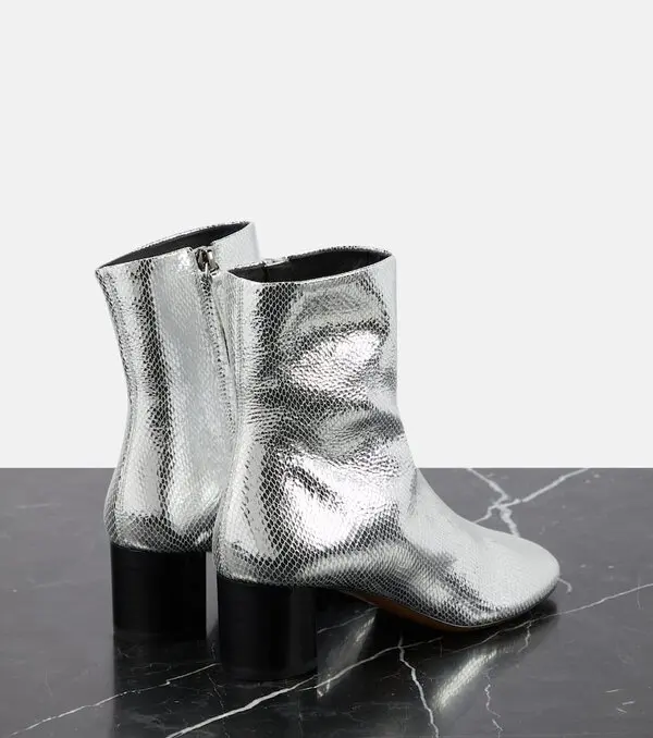 Isabel Marant Laeden Leather Ankle Boots - Silver