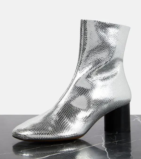 Isabel Marant Laeden Leather Ankle Boots - Silver