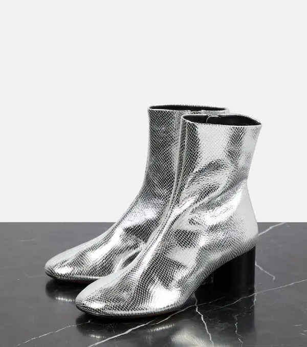 Isabel Marant Laeden Leather Ankle Boots - Silver