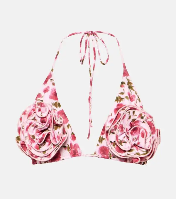 Magda Butrym Floral-appliqué Triangle Bikini Top - Pink