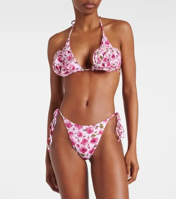 Magda Butrym Floral-appliqué Triangle Bikini Top - Pink