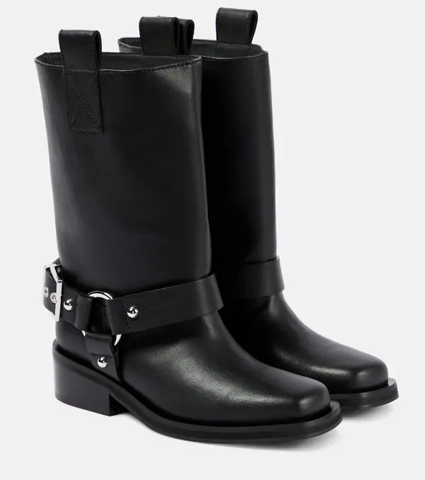 GANNI Faux Leather Biker Boots - Black